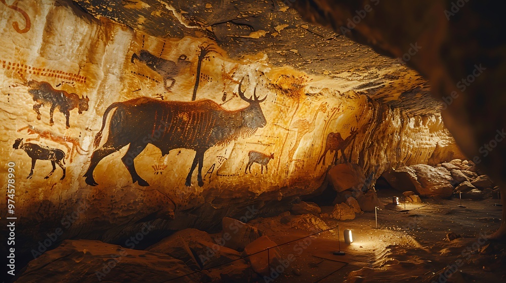 The ancient cave paintings of Lascaux, with detailed depictions of ...