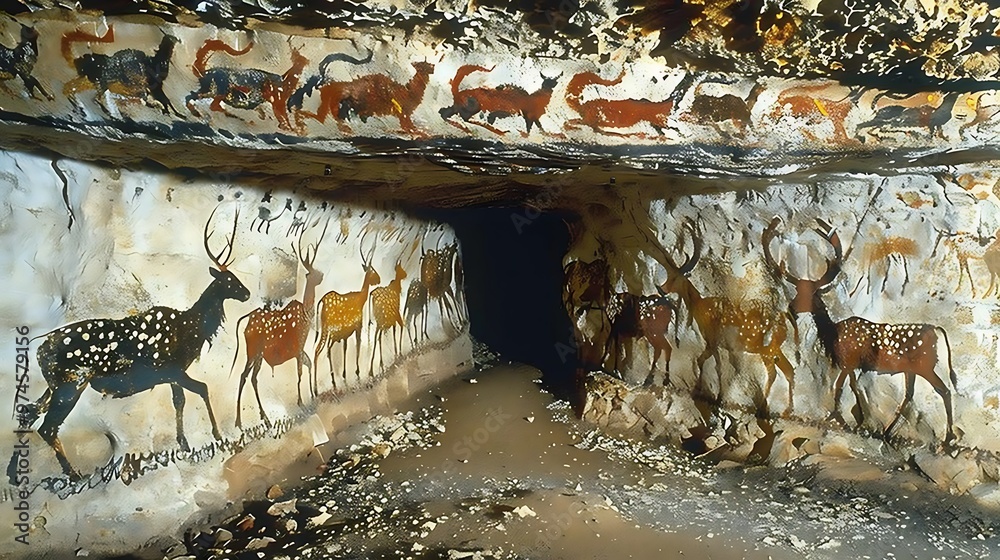 The ancient cave paintings of Lascaux, with detailed depictions of ...