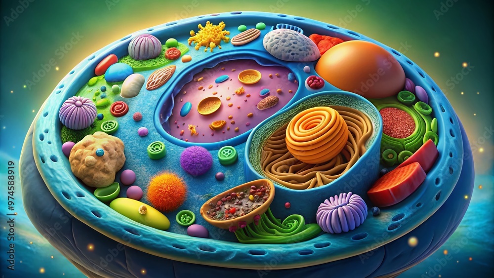 Illustrated magnified view of a typical animal cell showing nucleus ...