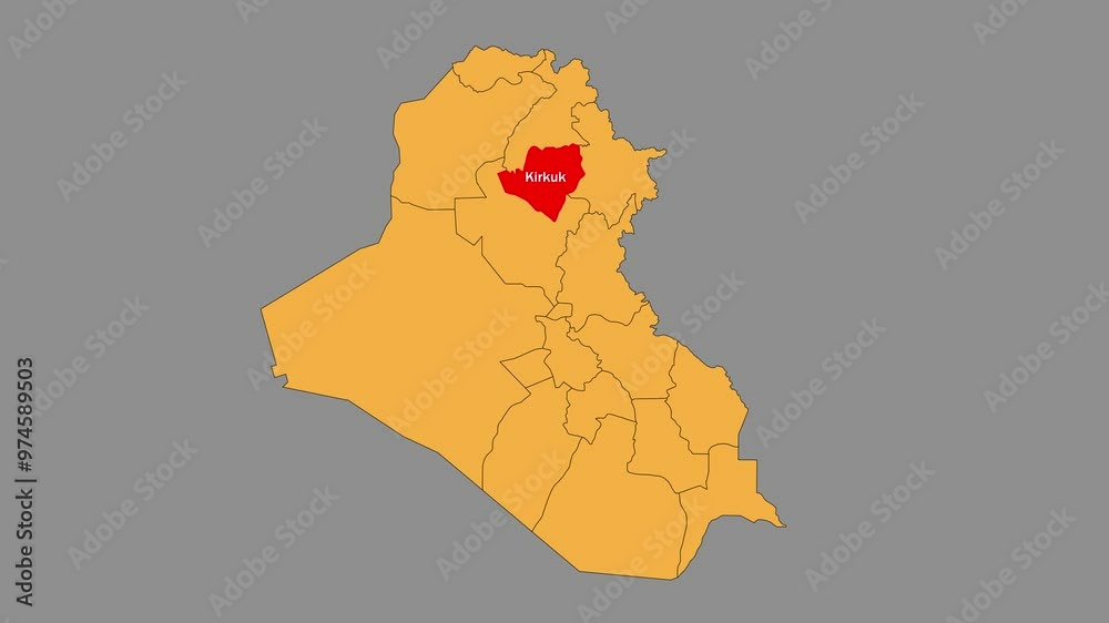 Kirkuk map animated video. The location is highlighted on the Iraq map ...