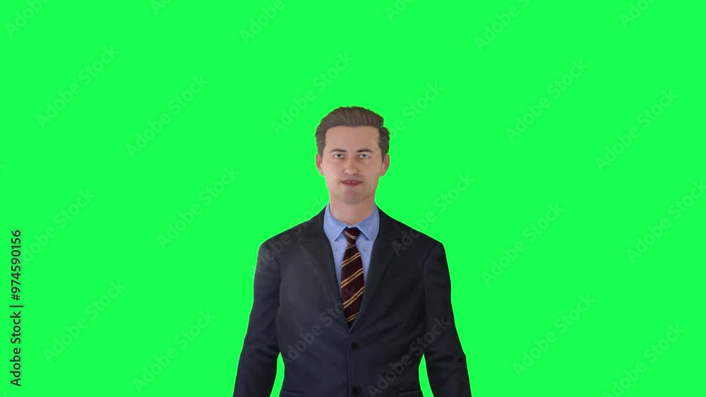 3d man in formal suit talking front angle chroma key green screen ...