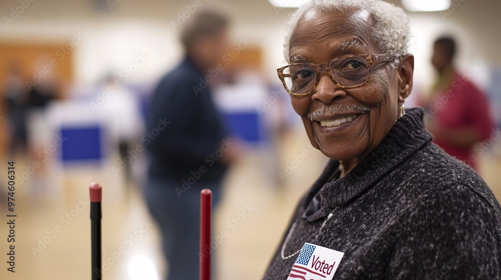 A senior citizen, proudly standing after casting their vote, their ...