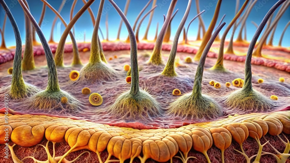 Microscopic view of a human hair follicle, showcasing a healthy root ...
