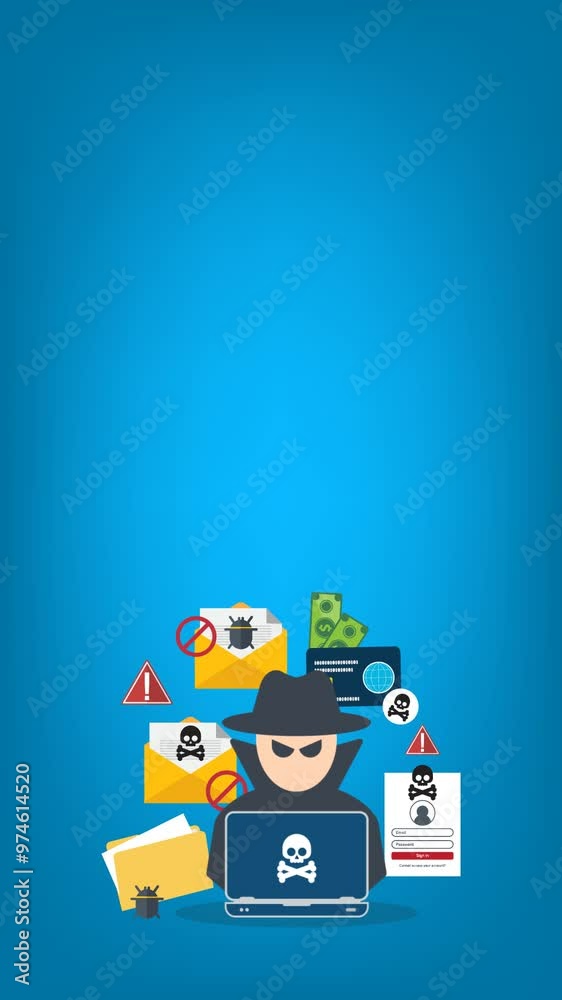 Hacker with laptop computer stealing confidential data, personal ...