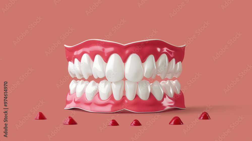 Vampire Fangs with Blood Droplets, a flat design illustration featuring ...