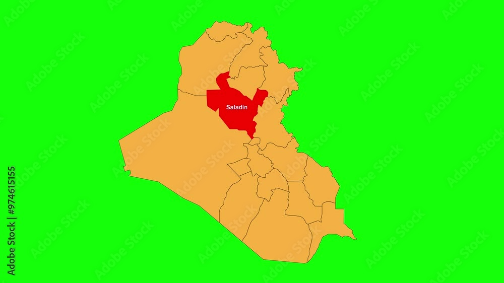 Saladin map animated video. The location is highlighted on the Iraq map ...