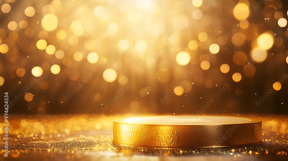 Beautiful golden background with light podium for gold glitter ...