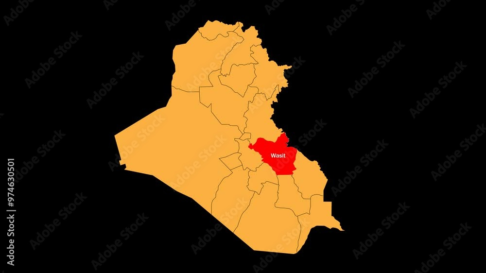 Wasit map animated video. The location is highlighted on the Iraq map ...
