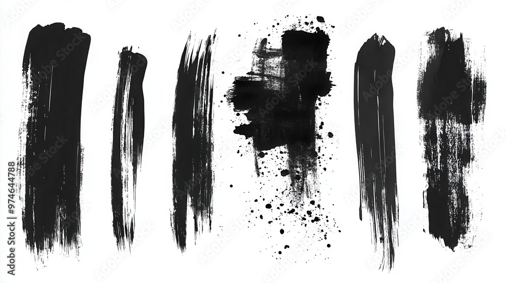 collection of handcrafted black ink brush strokes splatters and ...