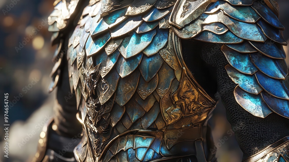 dragon scale armor intricate metallic scales with golden iridescence ...