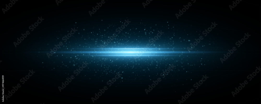 Abstract horizontal flash with sparks into dark space. Sparkling light ...