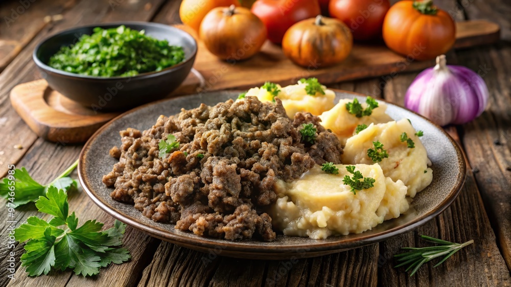 Traditional Scottish haggis dish made with sheep's pluck (heart, liver ...