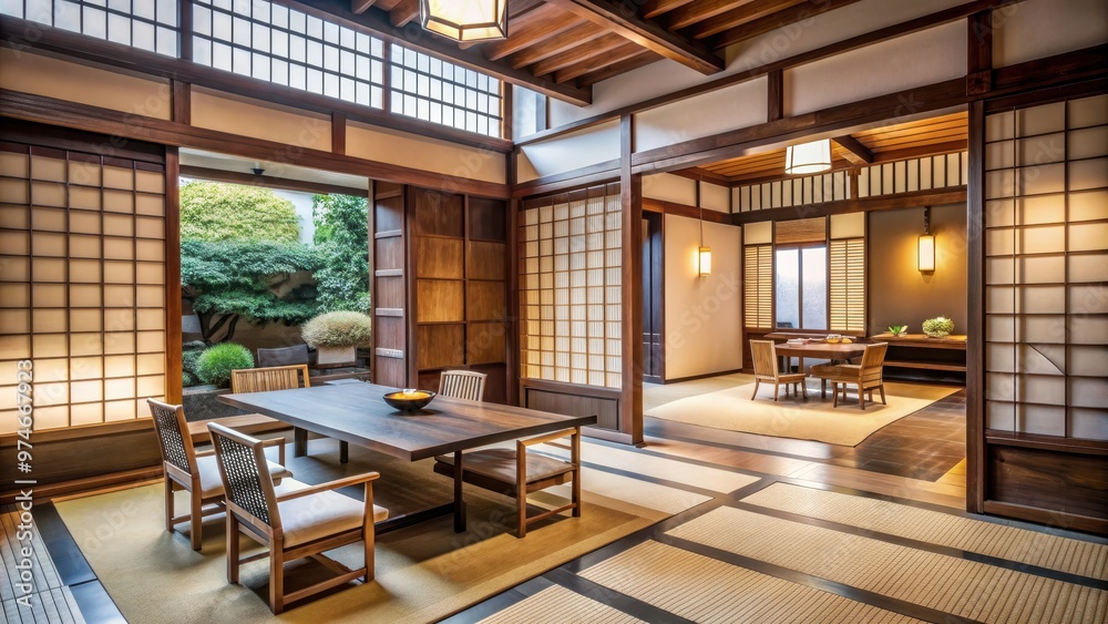 Traditional Japanese style cafe in a renovated old house with tatami ...