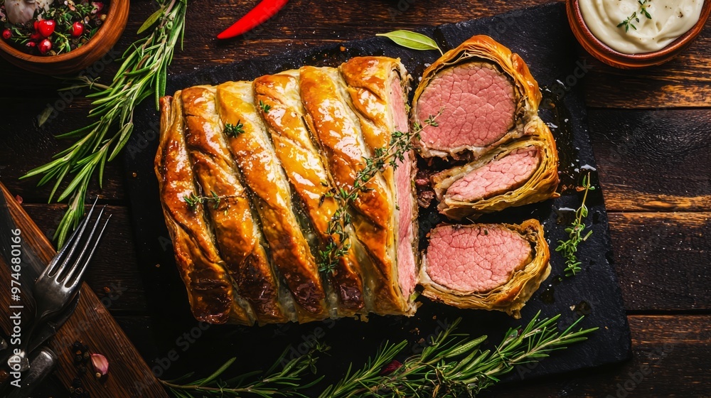 Top View of a Perfectly Cooked Beef Wellington: A Professional Food ...