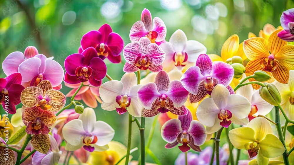Vibrant exotic orchids in various shapes and sizes, including ...