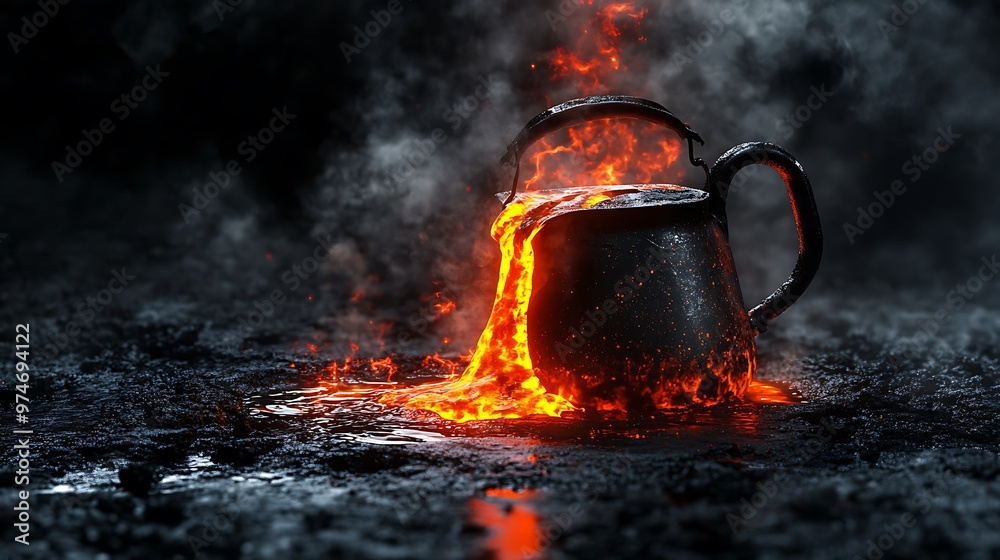 Hyperrealistic Product Photography of Kettle Pouring Boiling Lava on ...