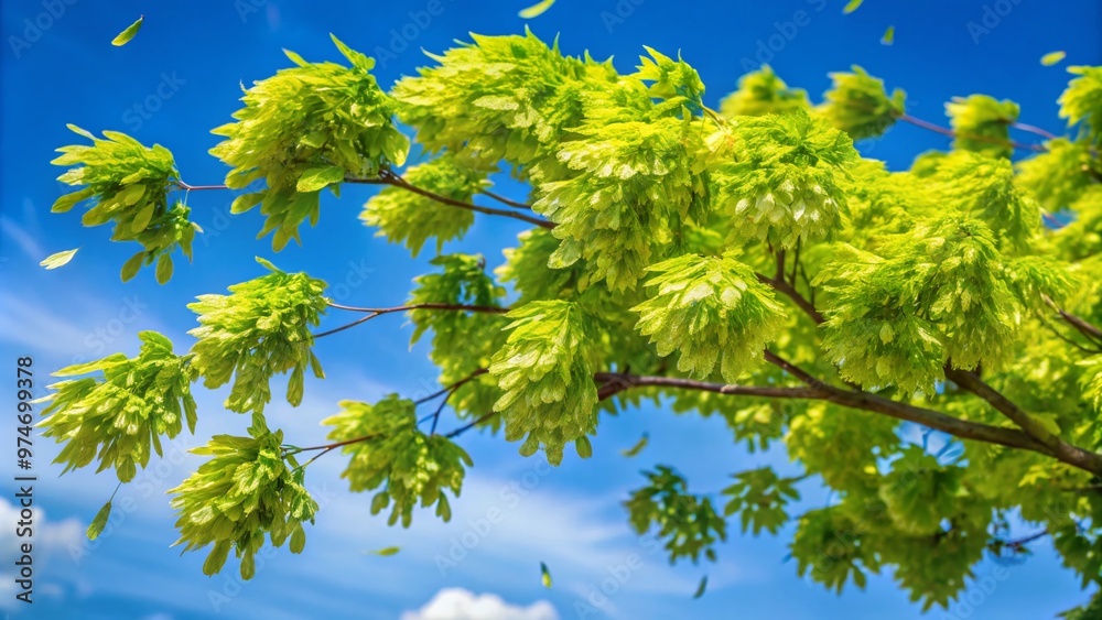 Vibrant green maple tree with delicate branching structure release ...