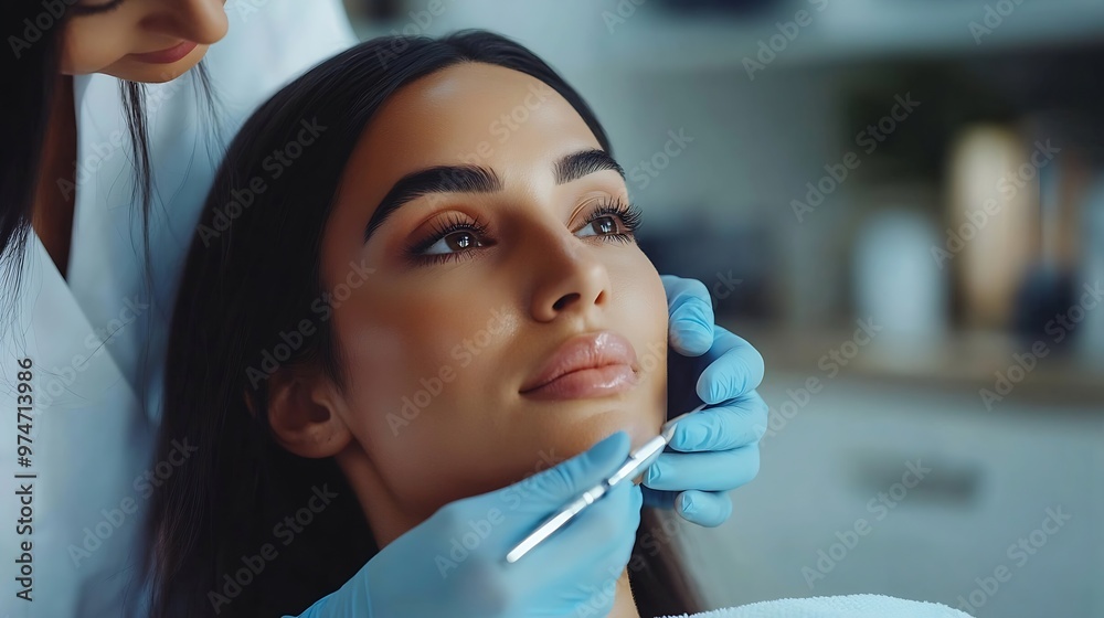 Dermatologist examining skin on womans face Beautician doing beauty ...