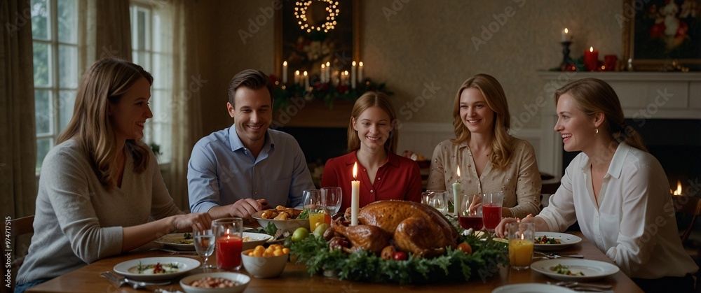 Family Feast: A heartwarming scene of a family gathered around a ...