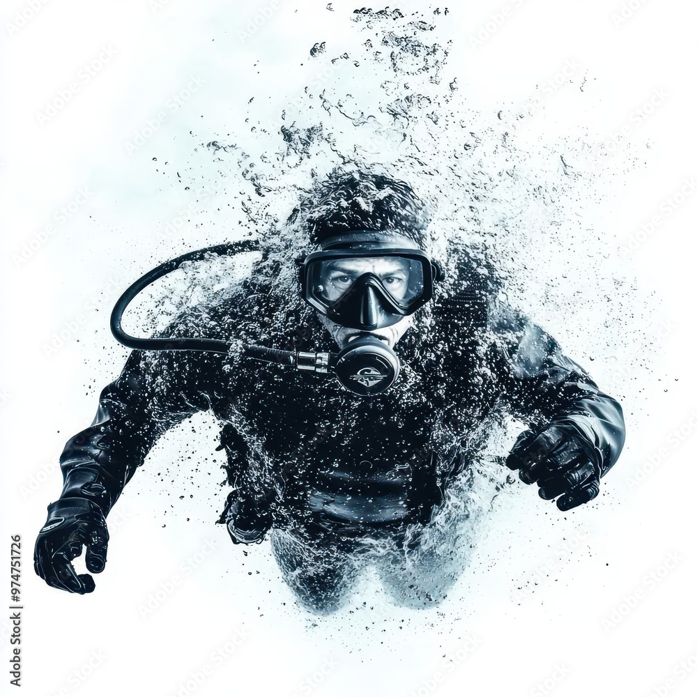Professional diver entering water with perfect form, underwater bubbles ...