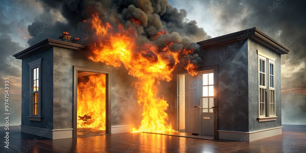Burning House, 3D Render, Fire, Smoke, Flames, house fire, fire safety ...