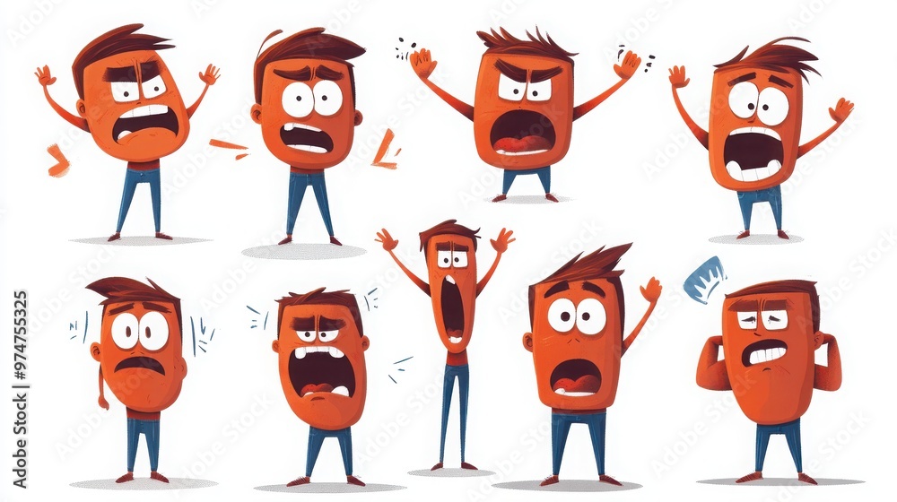 A group of characters displaying emotions such as anxiety, joy, and ...