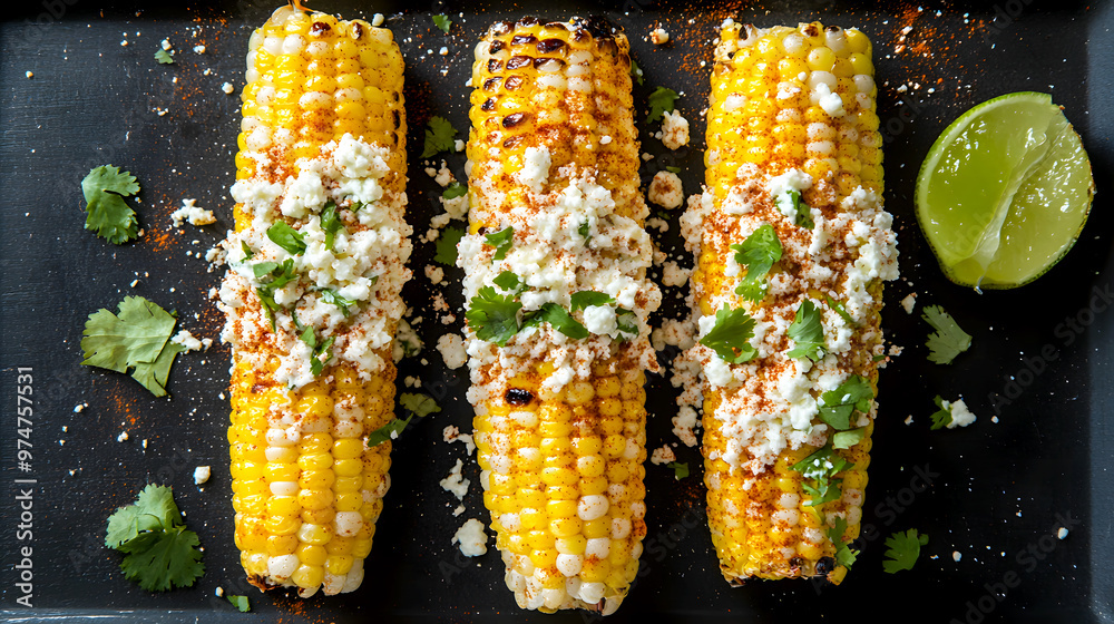 Mexican street corn on the cob, slathered with creamy mayonnaise Stock ...