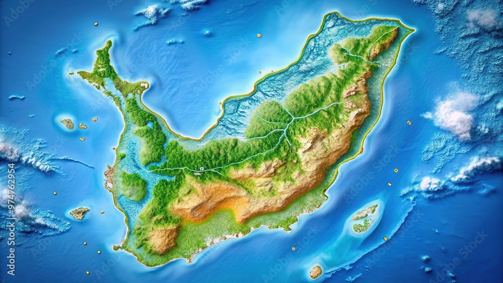A detailed topographic map highlighting the island of Guam, a US ...
