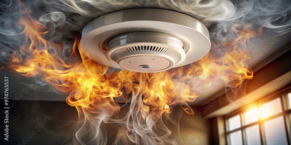 Smoke Detector in a Fiery Blaze, Ceiling, Fire, Smoke , smoke detector ...