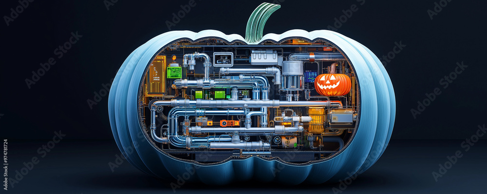 Professional Halloween Pumpkin with Advanced Piping Inside. Chemical ...