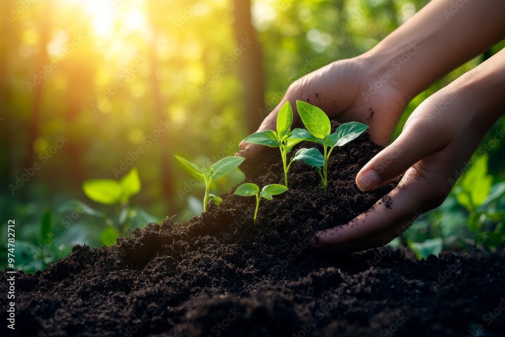 Nurturing nature planting seedlings in rich soil for a sustainable ...
