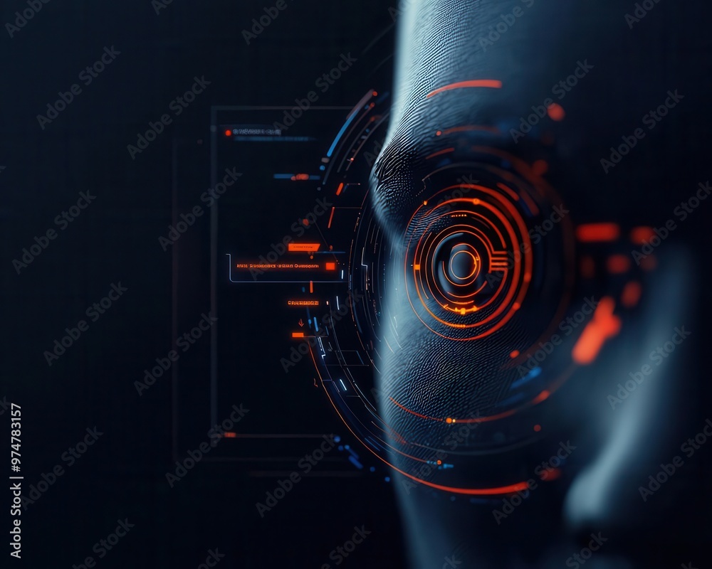 Biometric access, human face detection with futuristic UI overlay, 3D ...