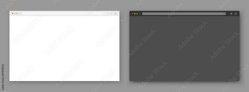 Browser windows. A set of realistic empty browser windows with a toolbar, a search bar and a ...