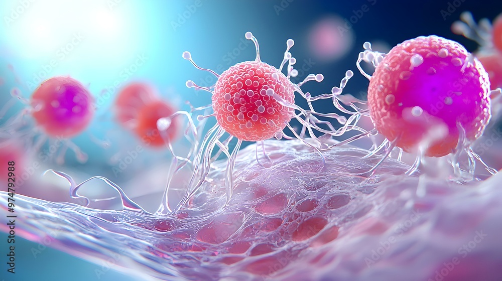 Cilia Dynamics on Epithelial Cells, intricate close-up showcasing the ...