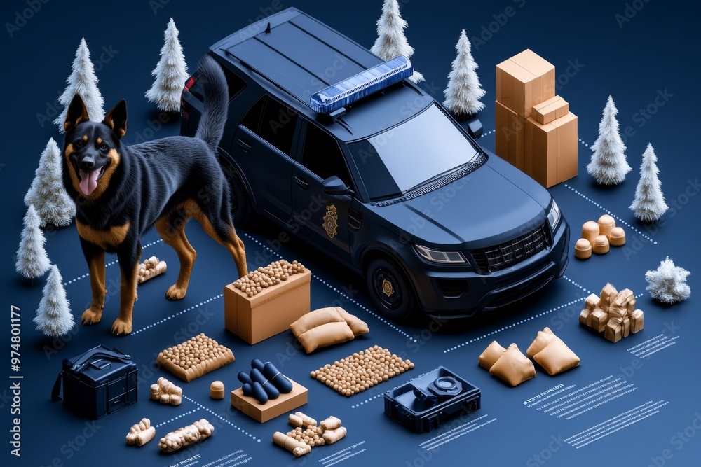 K-9 Dogs in Narcotics Detection illustrated in a law enforcement ...