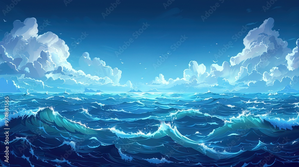 Ocean background, video game style graphics oceans level design ...
