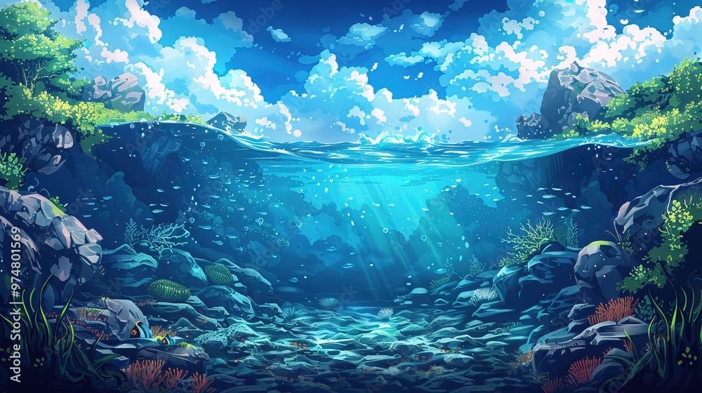 Ocean background, video game style graphics oceans level design ...