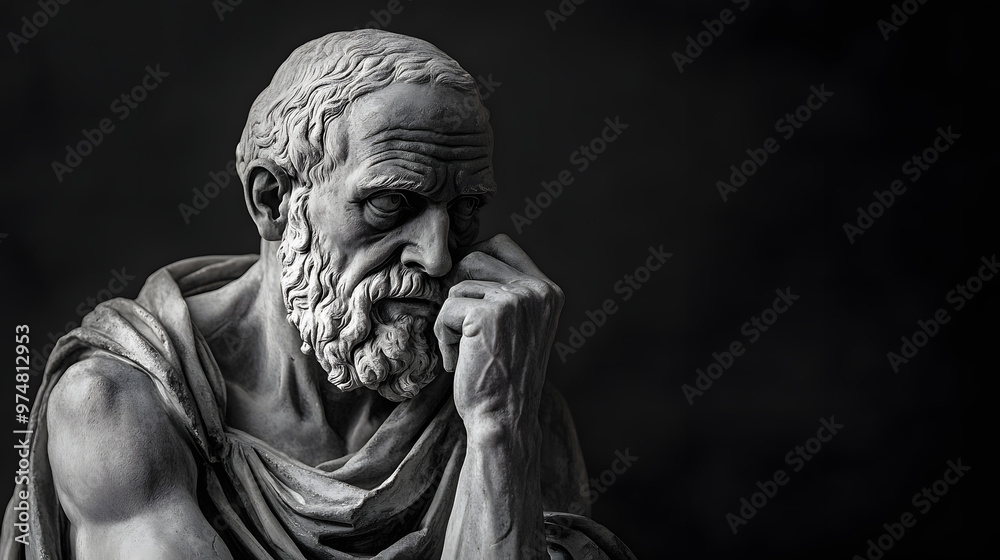Greek sculpture of an old stoic man, roman god statue, concept ...