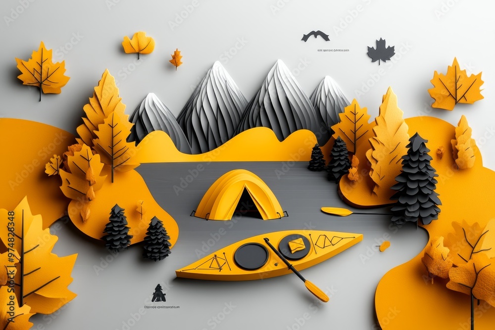 Autumn Outdoor Activities in Canada represented in a minimalist ...