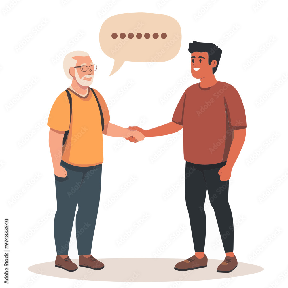 Flat vector illustration of two generations shaking hands, showcasing ...