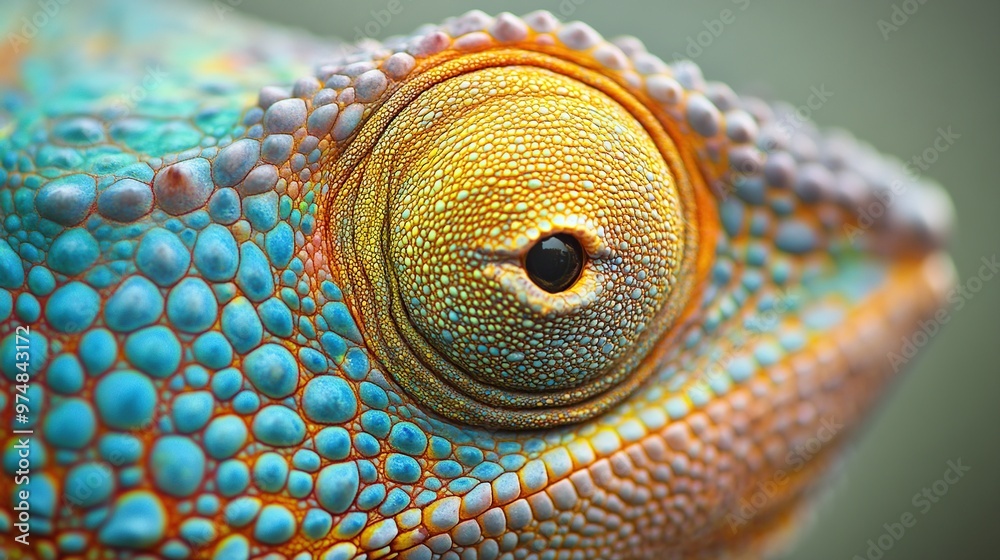 Extreme close-up of a chameleon skin, showcasing its vivid scales ...