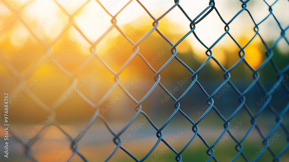 chain-link fence stands out against a softly blurred background ...