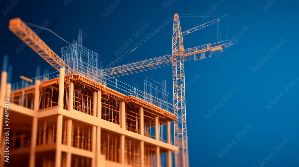 AI-enhanced construction, augmented reality blueprints, futuristic ...