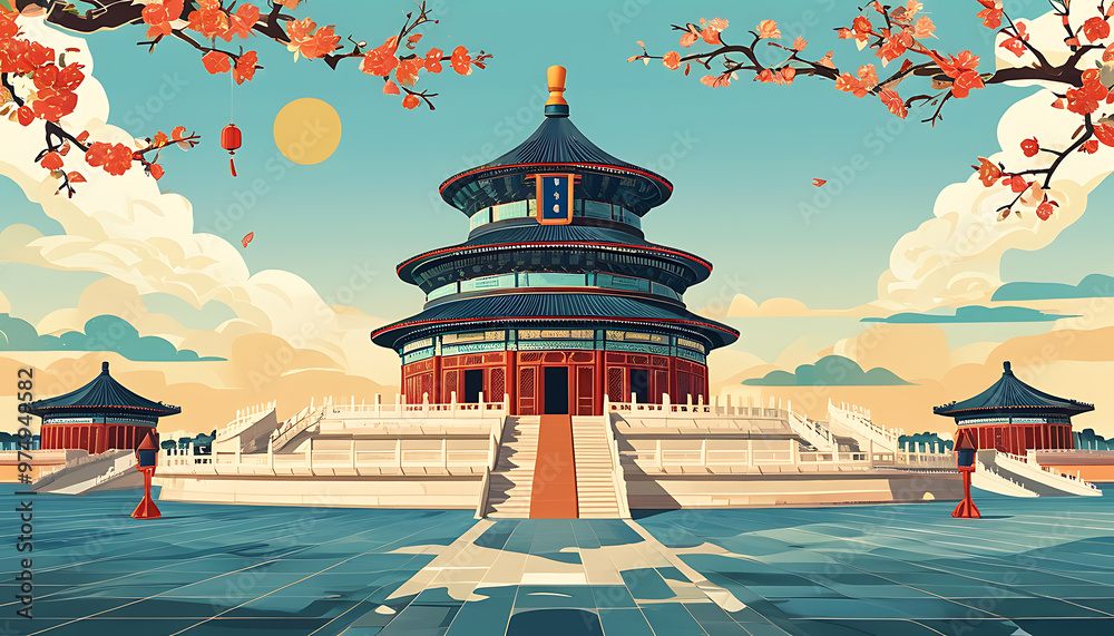 Illustrations of the Temple of Heaven in Beijing, integrating ...
