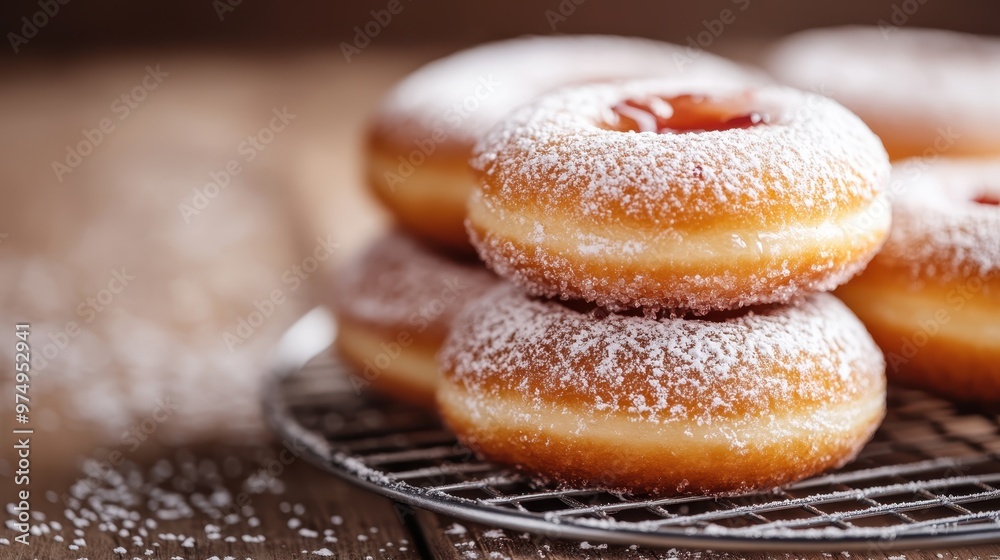 A detailed image showcasing donuts with a generous coating of powdered ...