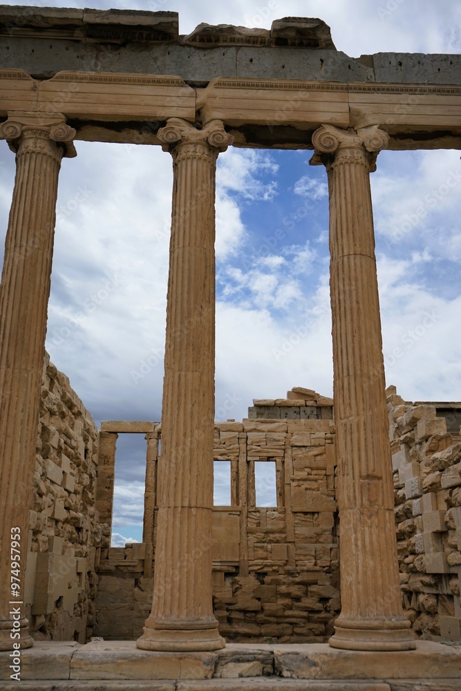 Columns and marble remains of the mighty Parthenon on the hill of the ...