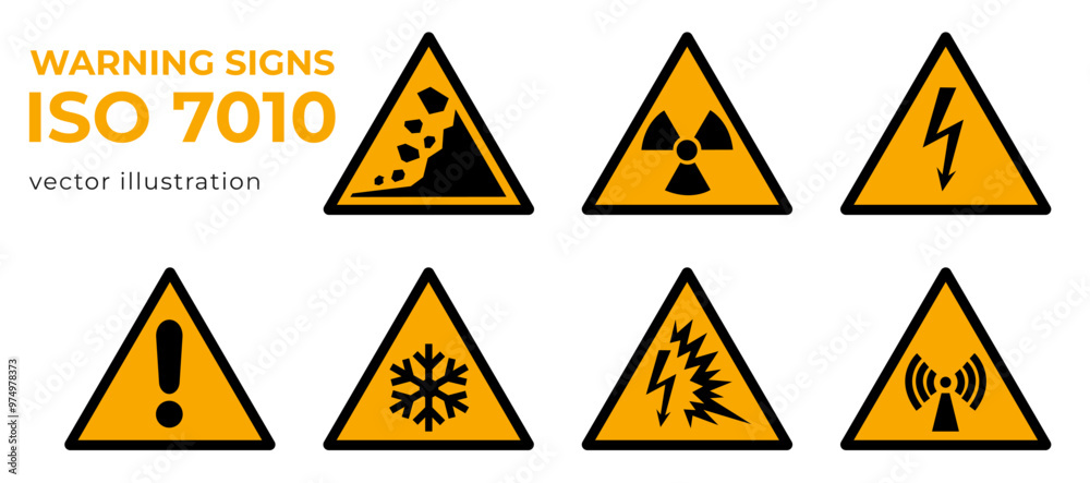 Official vector drawings of ISO 7010 warning signs. Yellow warning ...