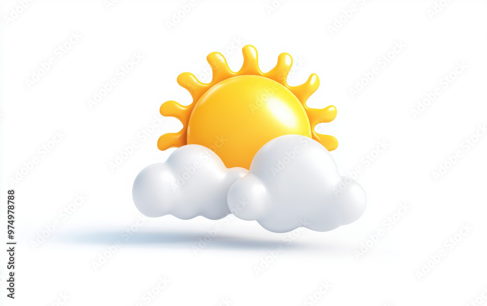 Vector weather partly cloudy day illustration of cloud with sun on ...