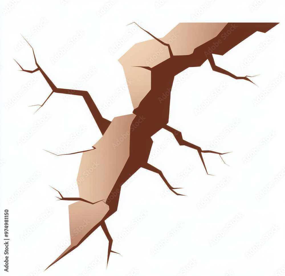 Cracked ground with hollow and fissures in perspective. Destroyed earth ...