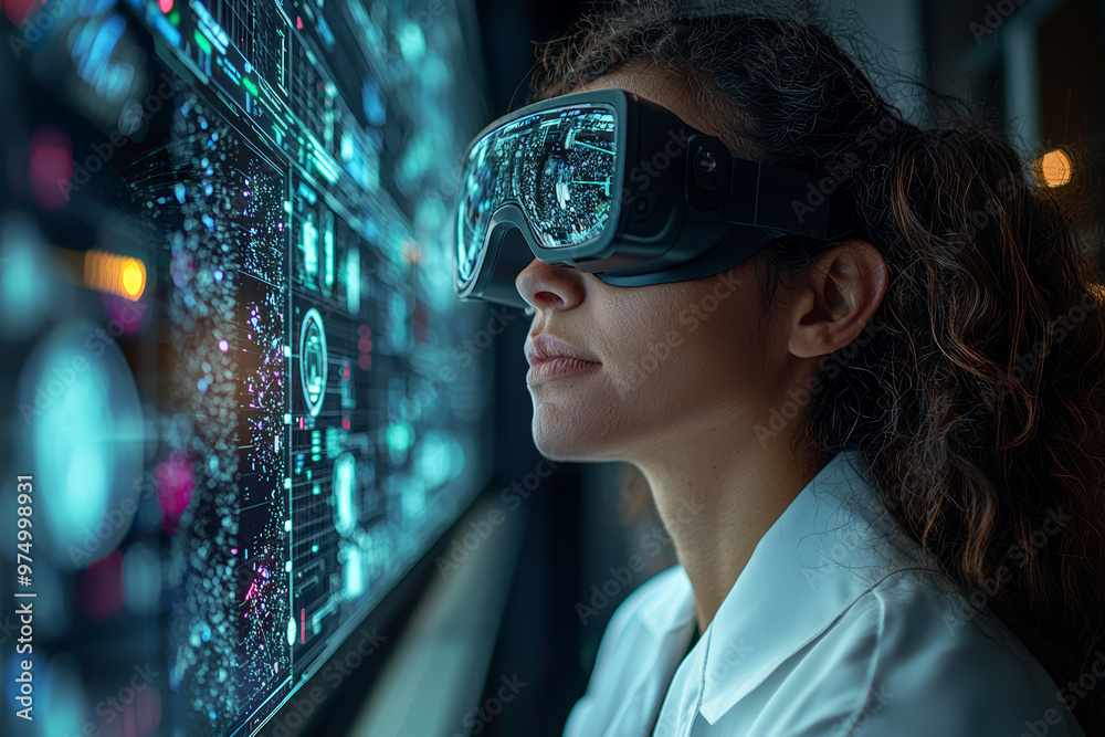 A researcher in a virtual lab conducting simulations on a digital twin ...